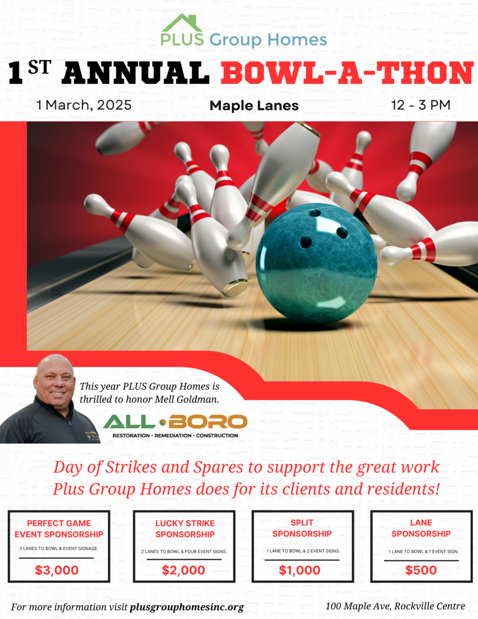 Mell Goldman to be Honored at PLUS Group Homes 1st Annual Bowl-A-Thon